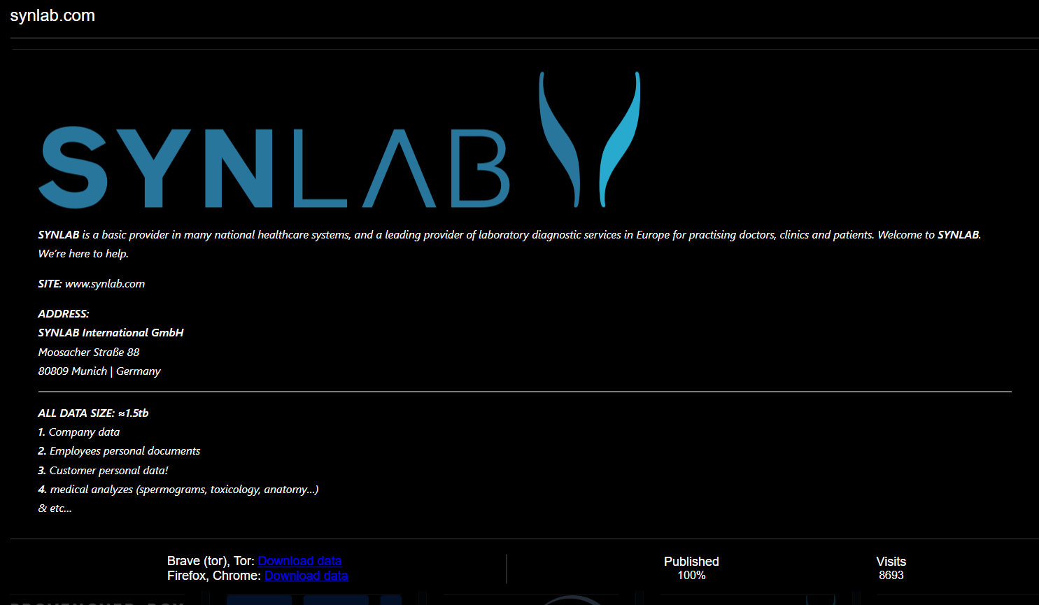 SOC News | May 16 – SYNLAB data published in the Dark Web